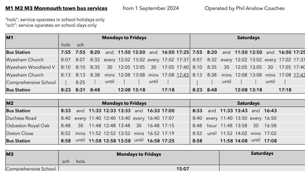 New bus timetable for town | monmouthshirebeacon.co.uk